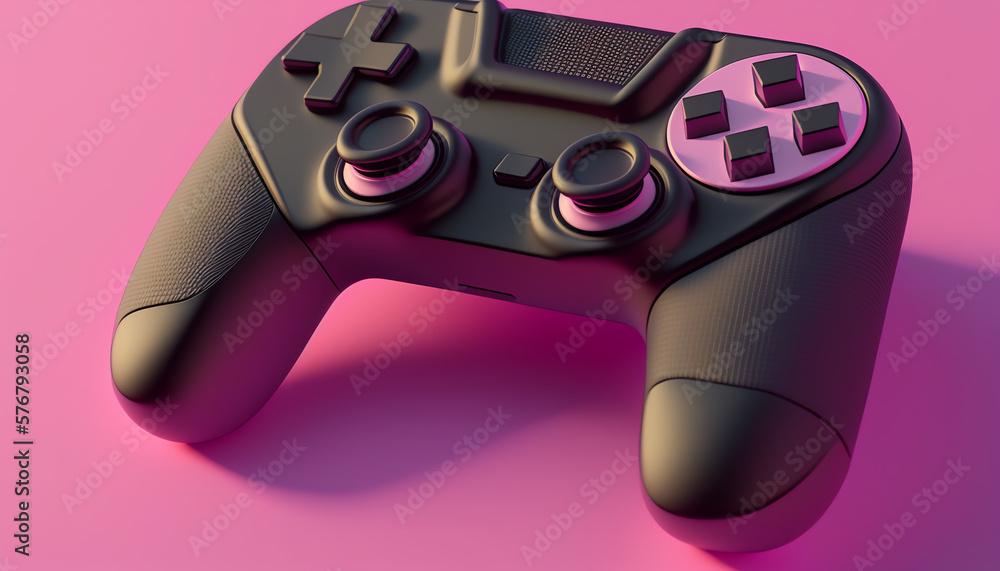 Black standard game controller, joystick, gamepad on a pink background ...