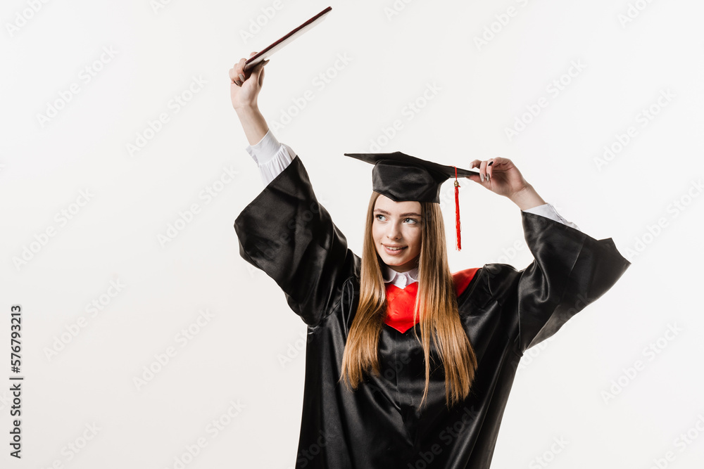 Graduate girl is graduating college and celebrating academic ...