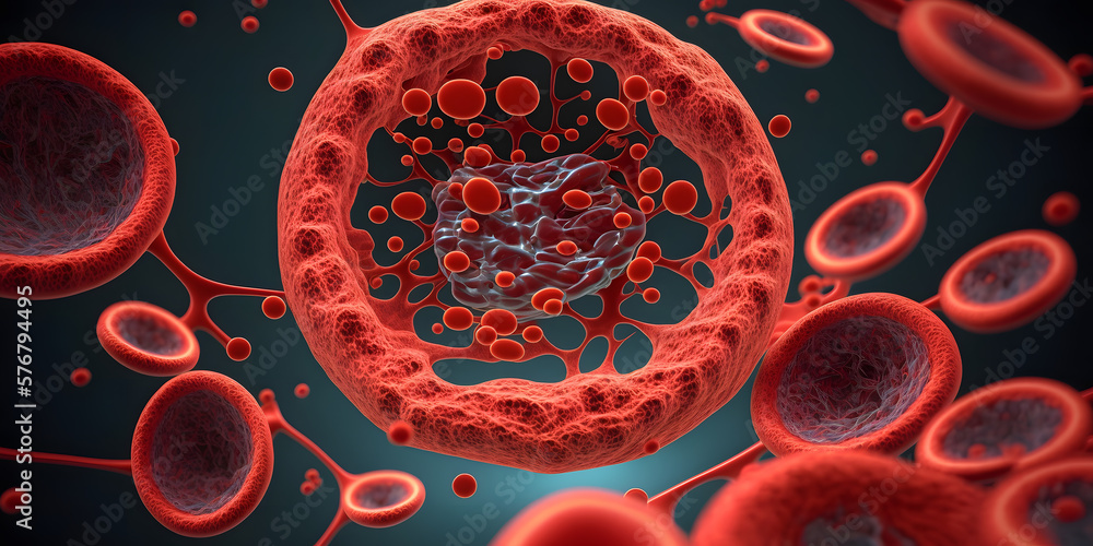 Mutation of Red blood cells in fight cancer cell. Banner biology ...