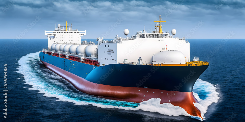 Tanker Liquefied Natural Gas LNG ship sails on ocean water, banner ...