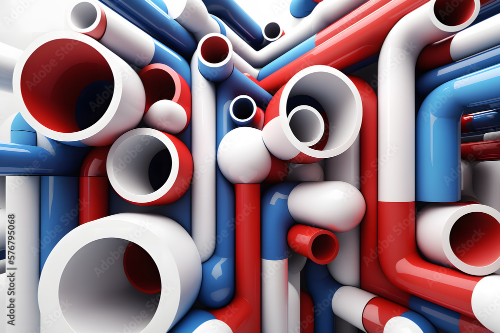 Abstract blue red and white pipes system on white background. Neural ...