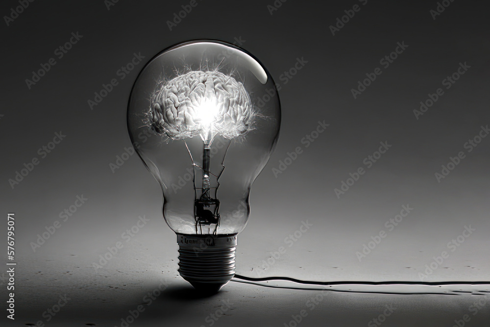 The brain in the lightbulb. Lightbulb in the shape of a human brain as ...