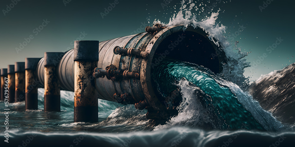 Accident and leak on rusty pipeline, water pollution by sewage. AI ...