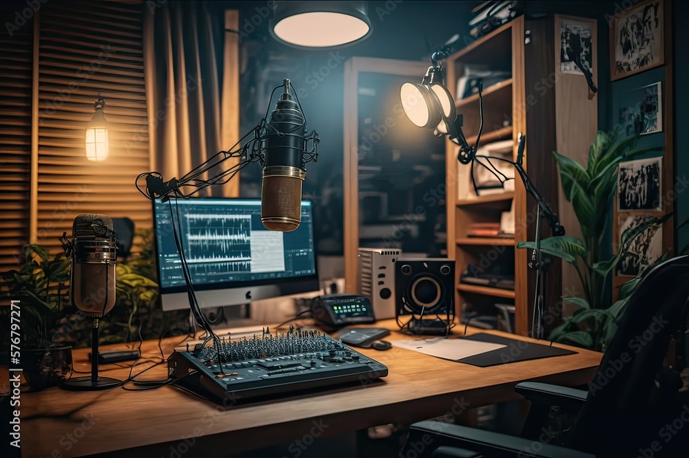 Podcast Studio Photo. Photo generative AI Stock Illustration | Adobe Stock