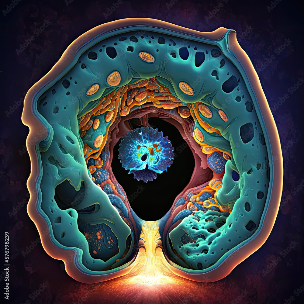 The bowel cancer visible in cross-section. cancer cells depicted. The ...