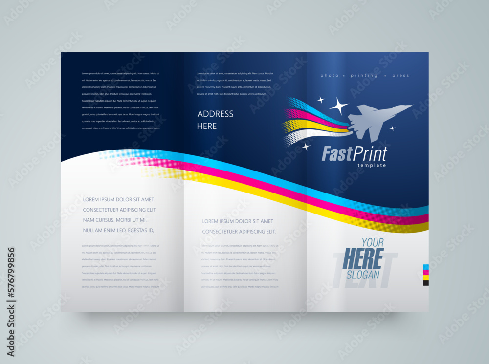 Fast print cmyk polygraphy printing theme Trifold Cover design template ...