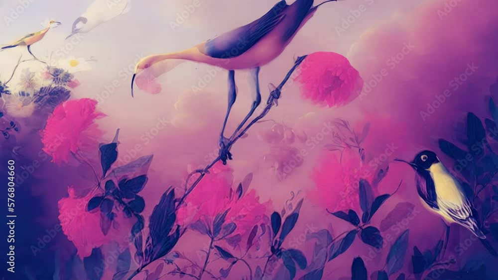 Generative ai motion animation of surreal vintage painting of flowers ...