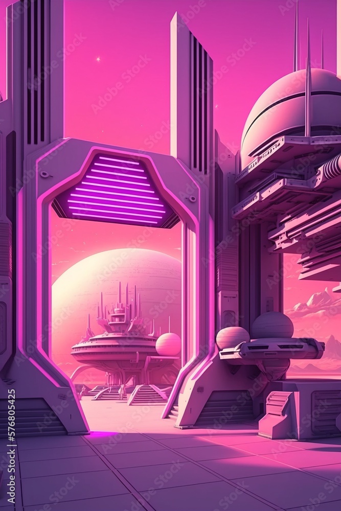 Futuristic Vaporwave Neon Pink Plaza on an Alien Planet / Space Station ...