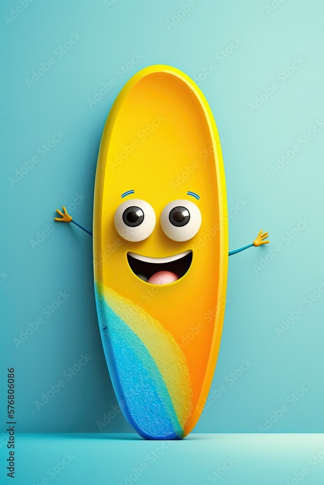 Cute Cartoon Surfboard Character (Generated with Ai) ilustração do ...