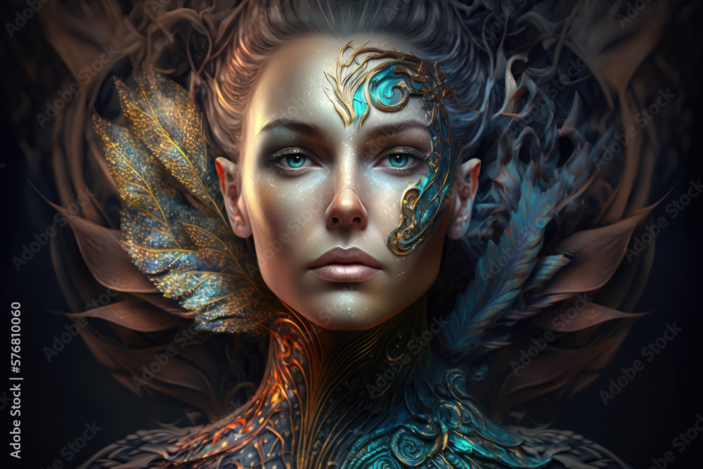 Transcending Realms Woman's Portrait Shifting from Human to Fantasy ...