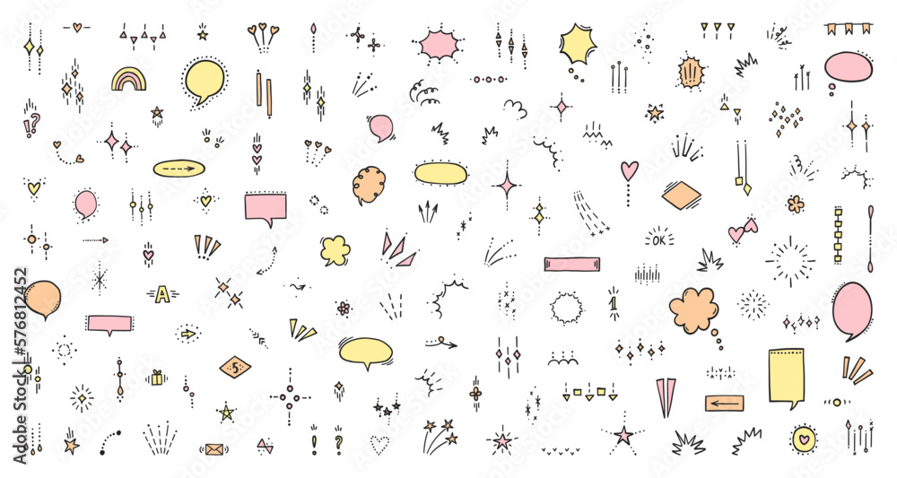 Vector set of doodles. Modern doodles, speech bubble, sparkle, burst ...