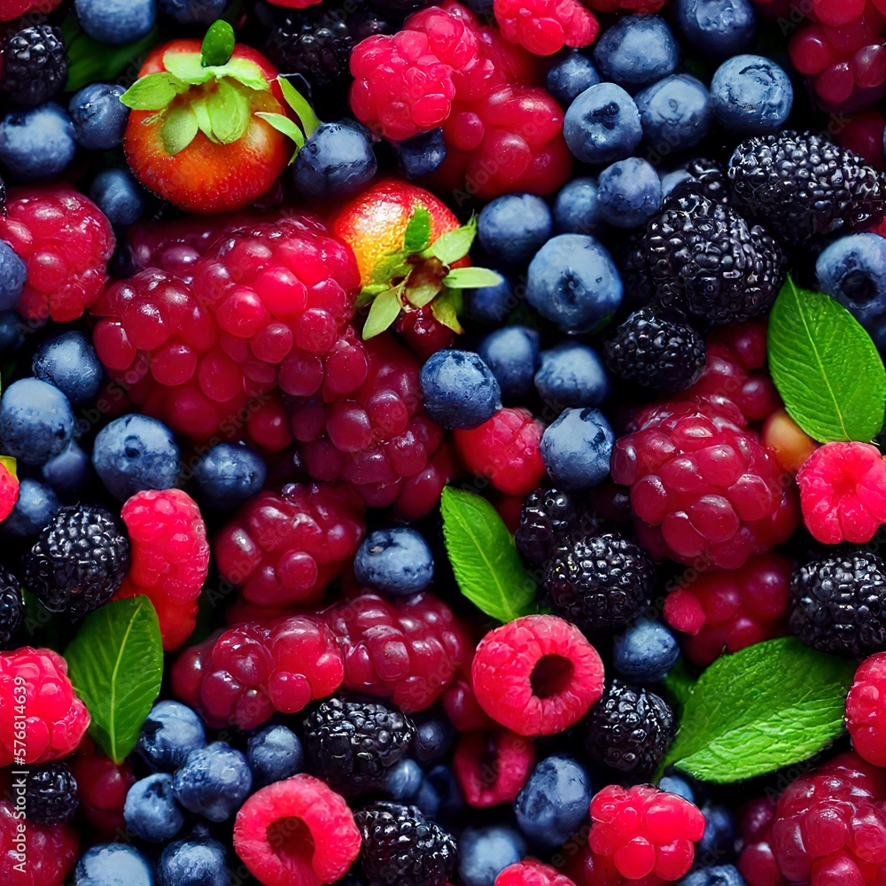 Seamless texture of berry mix. Tiles without borders. The repeating ...