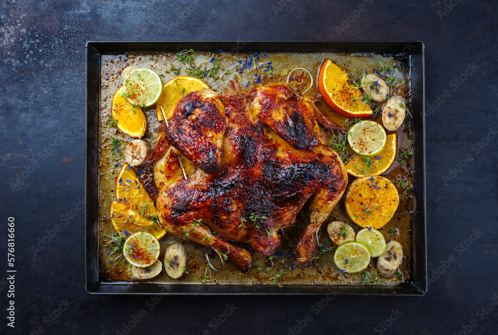 Traditional barbecue spatchcocked chicken al mattone chili with orange ...