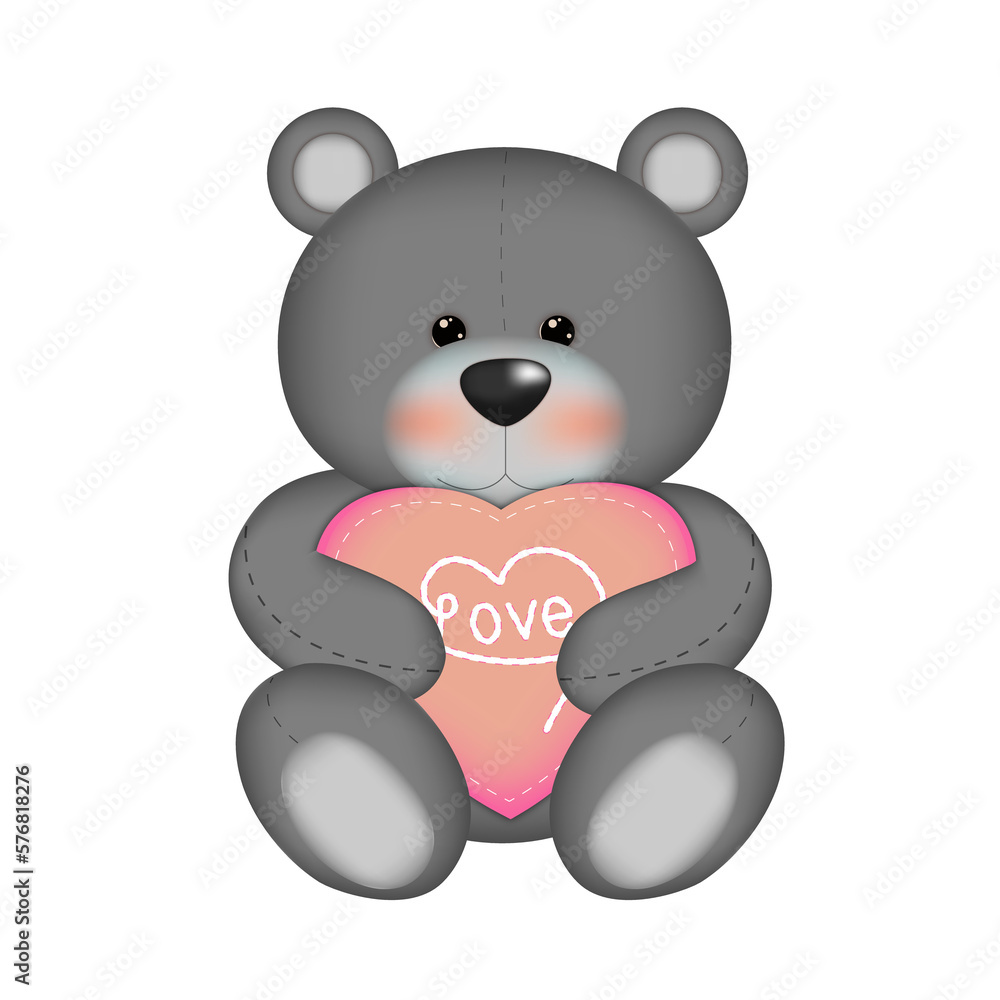 Ilustracion vectorial de juguete, osito de peluche gris abrazando un ...