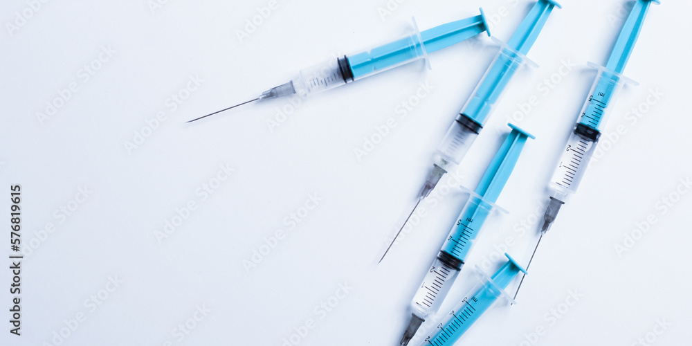 Disposable plastic syringe prepared for injection and vaccination in ...
