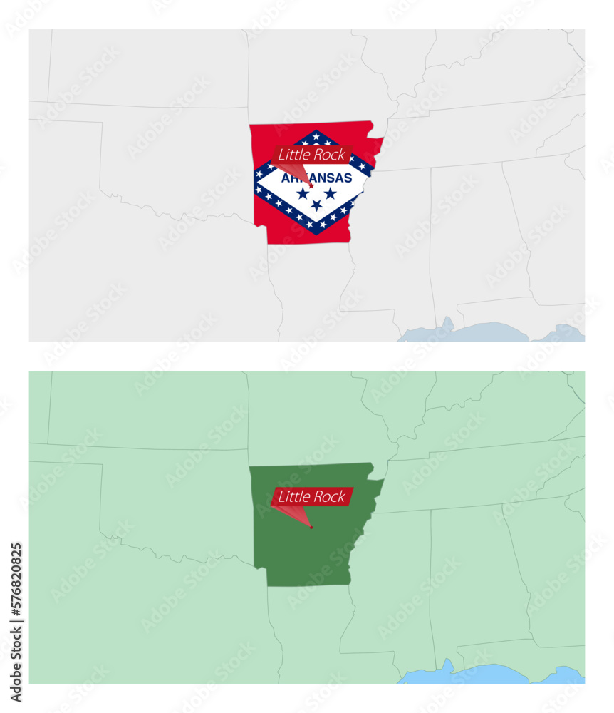 Arkansas map with pin of country capital. Two types of Arkansas map ...