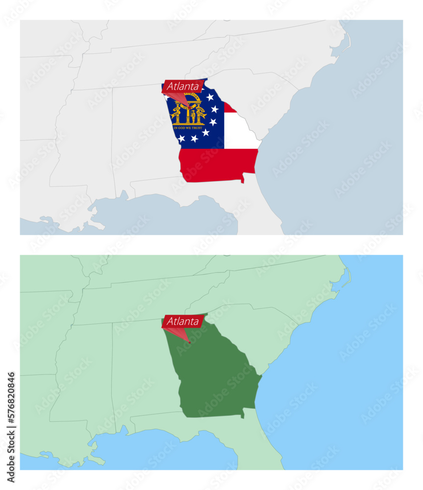 Georgia map with pin of country capital. Two types of Georgia map with ...