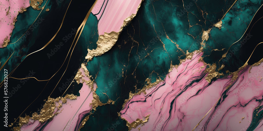 Pink marble and malachite with golden veins, Generative AI Stock ...