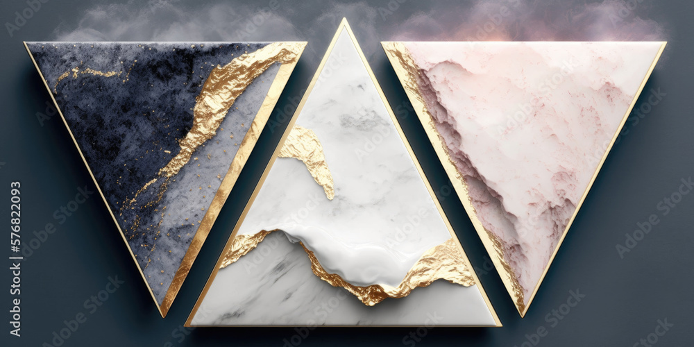 Marble triangles with golden edges and smoke effect, Generative AI ...