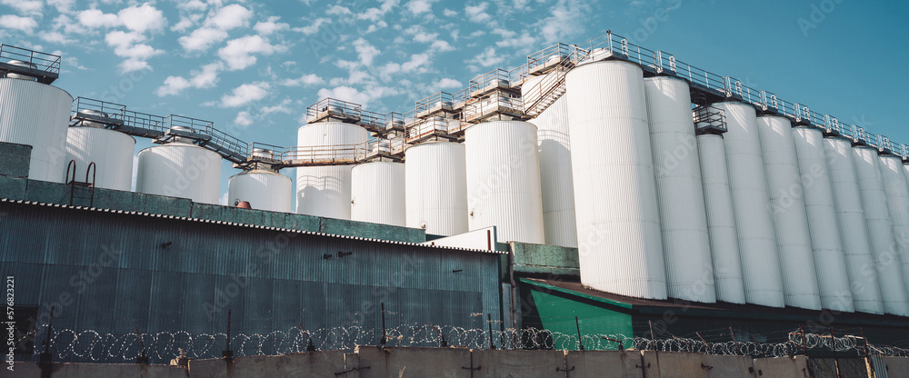 Agricultural silos. Storage and drying of grains, wheat, corn, soy ...