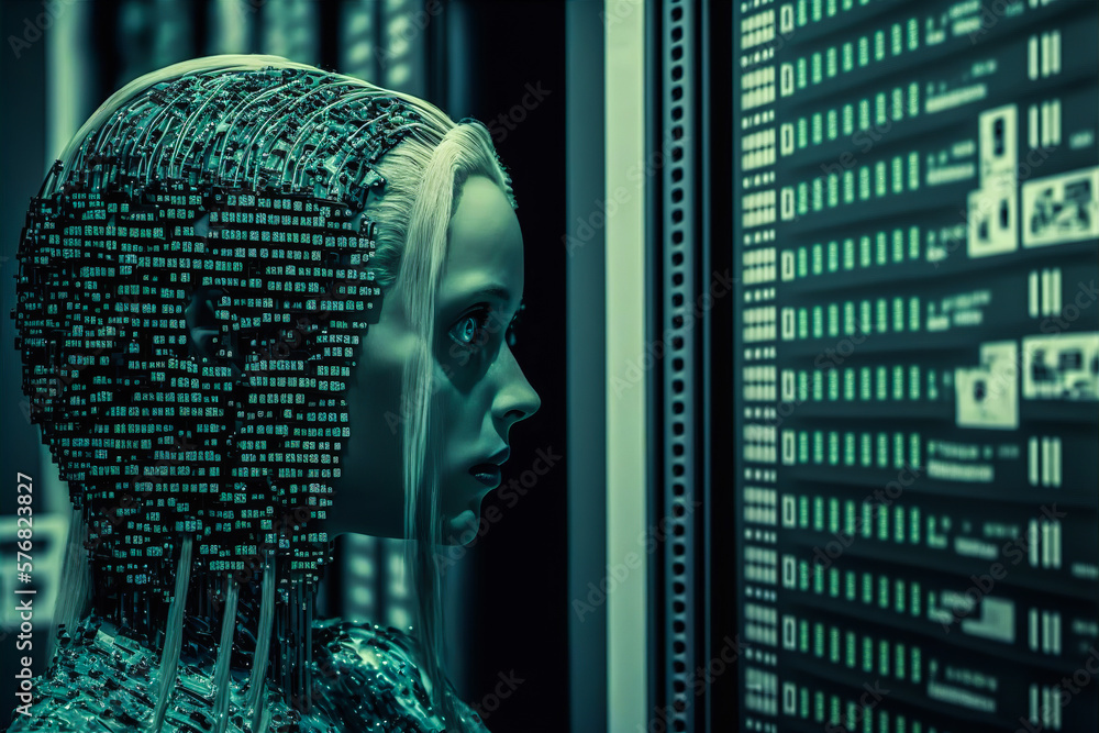 AI-driven robot composed of letters and sentences that can generate ...