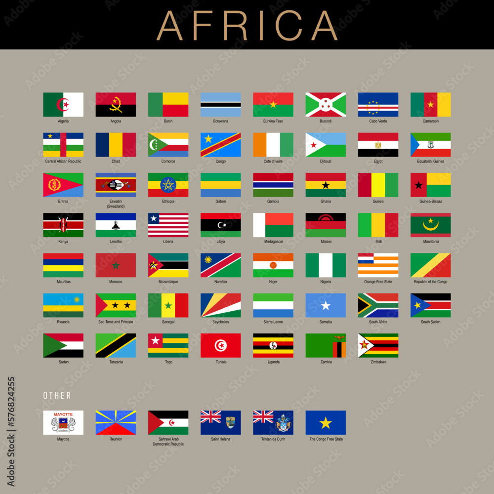 AFRICA set of official national flags of the world and other ...