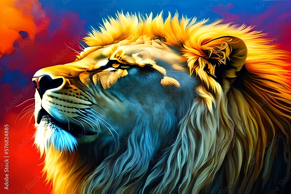 Oil Paint of Jesus with a lion, on beautiful colorful background with ...