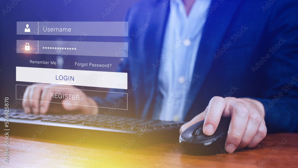 cyber security and Security password login online concept Hands typing ...