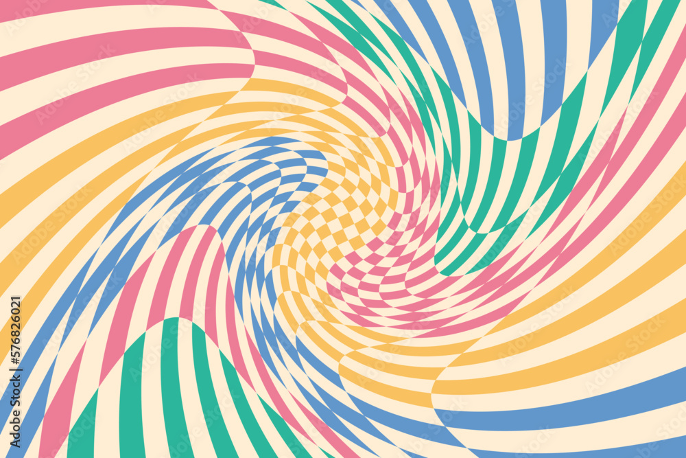 Colorful swirl checkered background. Retro 60s 70s psychedelic funky ...