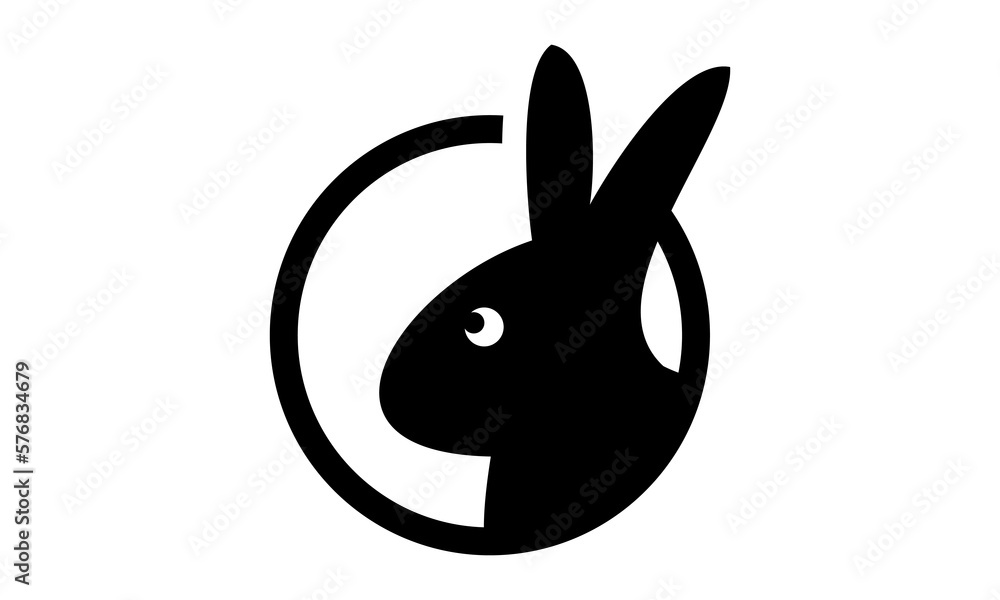 rabbit vector icon logo with circle frame on white background Stock ...