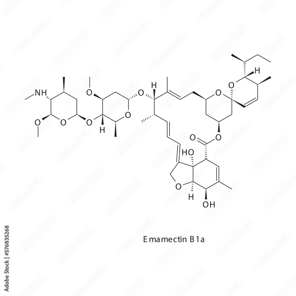 Vetor de Emamectin B1a flat skeletal molecular structure Avermectin ...