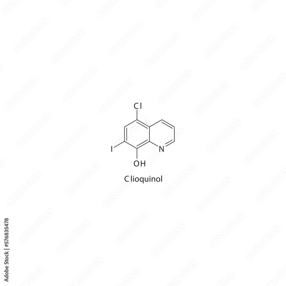 Clioquinol flat skeletal molecular structure Antiprotozoal drug used in ...