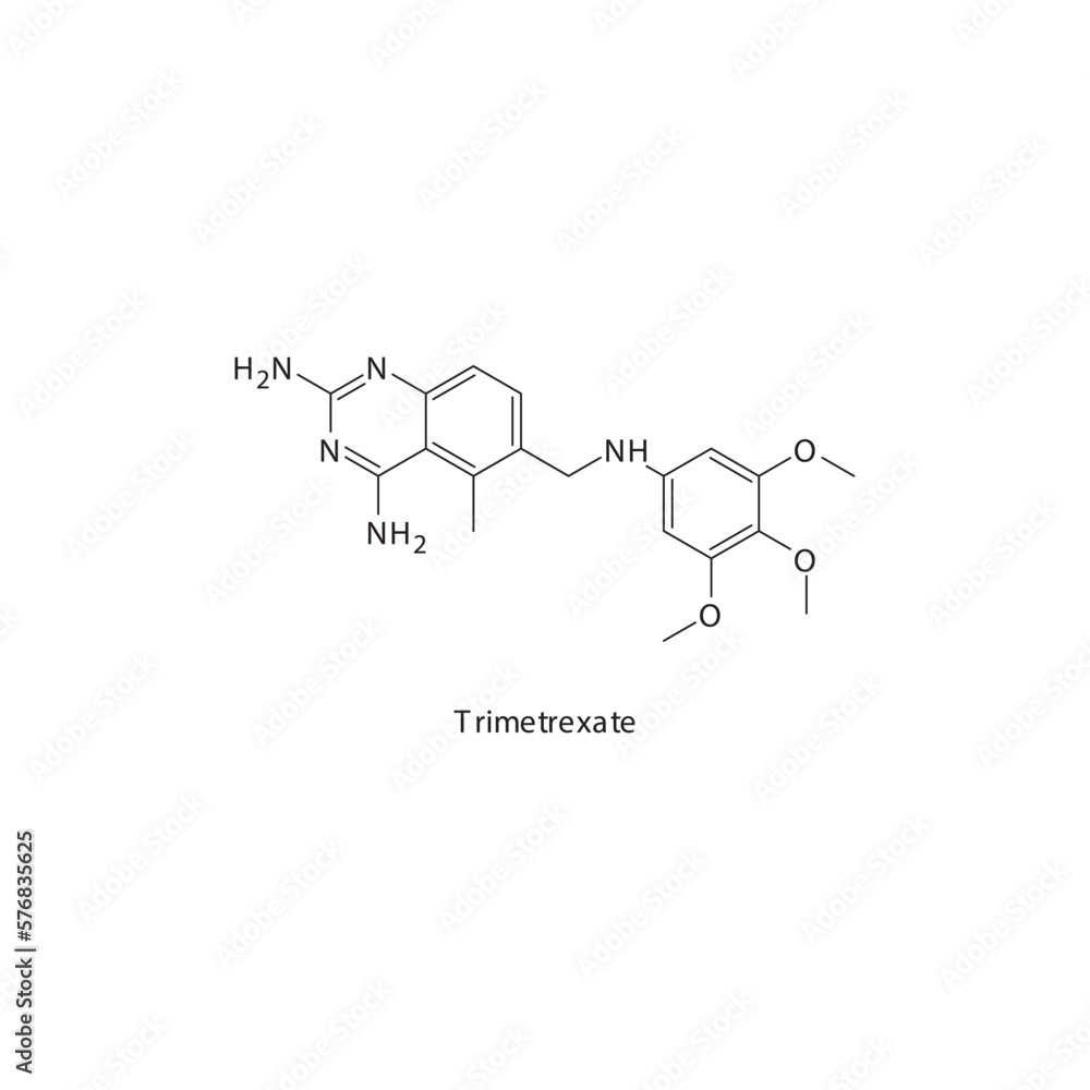 Trimetrexate flat skeletal molecular structure Antiprotozoal drug used ...