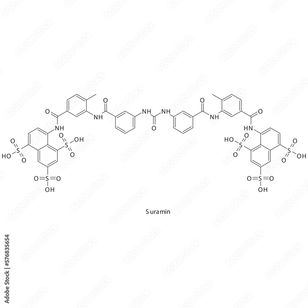 Vetor de Suramin flat skeletal molecular structure Antiparasitic drug ...