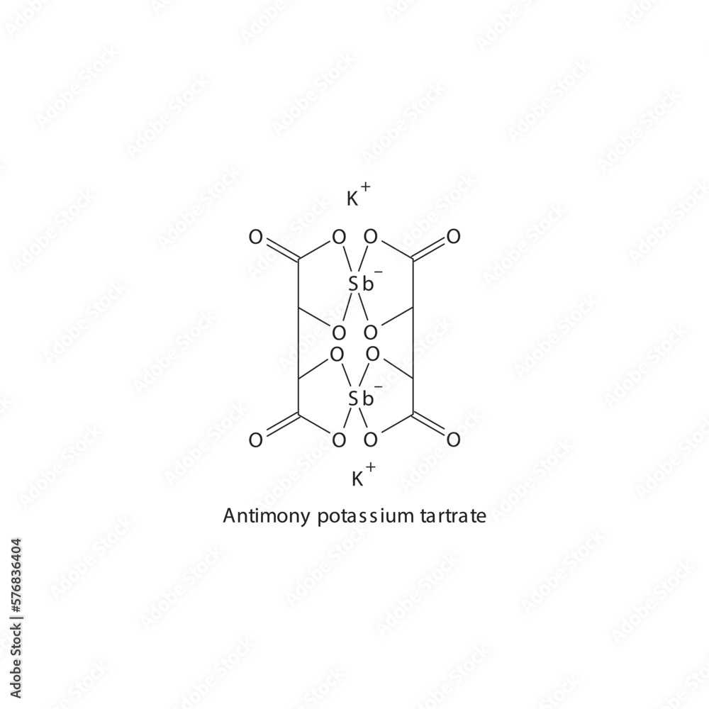 Antimony potassium tartrate flat skeletal molecular structure ...