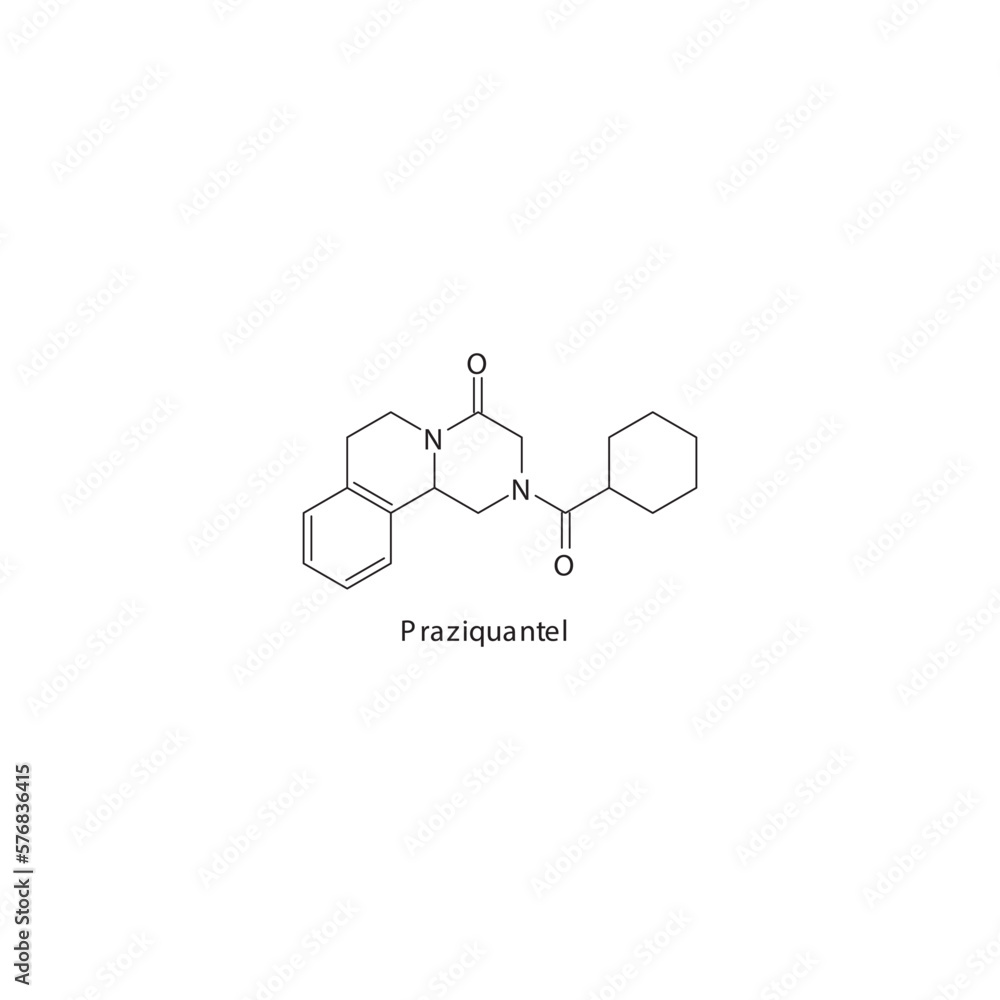 Praziquantel flat skeletal molecular structure Anthelmintic agent drug ...