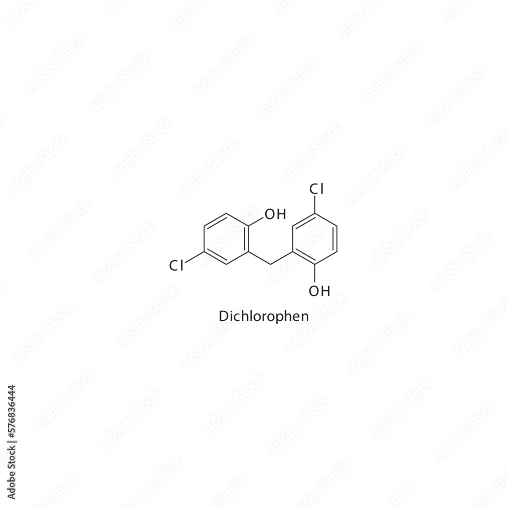 Grafika wektorowa Stock: Dichlorophen flat skeletal molecular structure ...