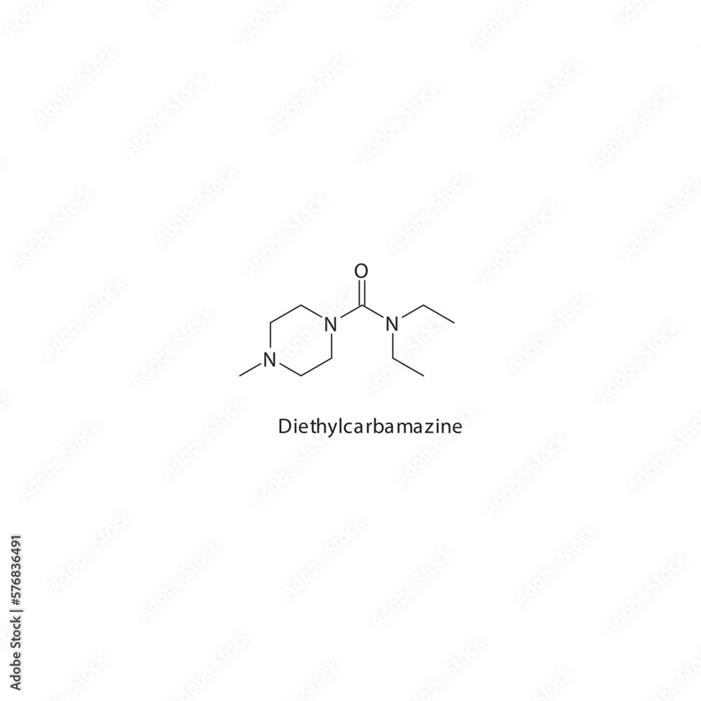 Diethylcarbamazine flat skeletal molecular structure Anthelmintic agent ...