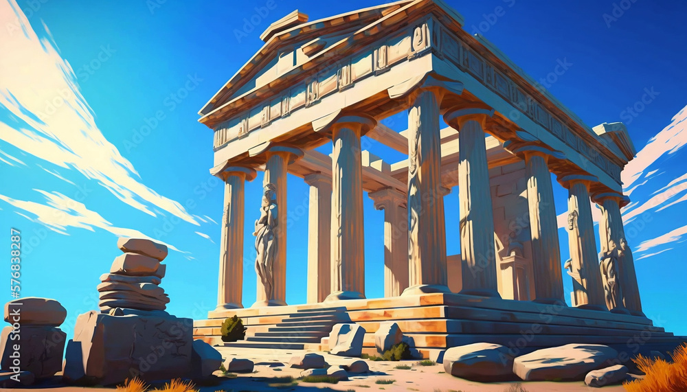 fictional greek temple with blue sky in cartoon style Stock 일러스트레이션 ...