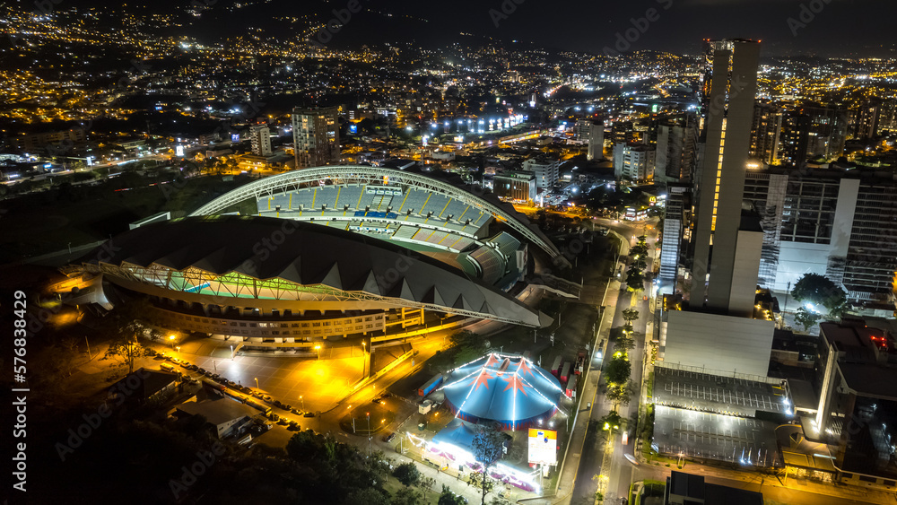 Beautiful aeria view of the city of San Jose Costa Rica at Night, full ...