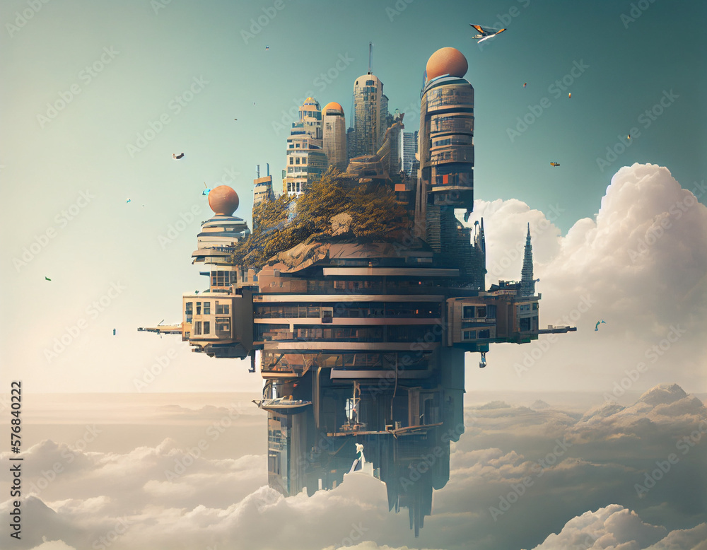 floating city, fantasy, sci-fi, futuristic, architecture, imagination ...