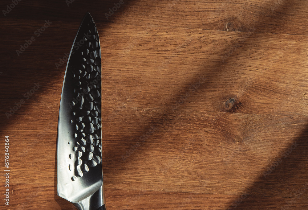 Knife blade. Japanese chef's knife. Background for the menu. Kitchen ...