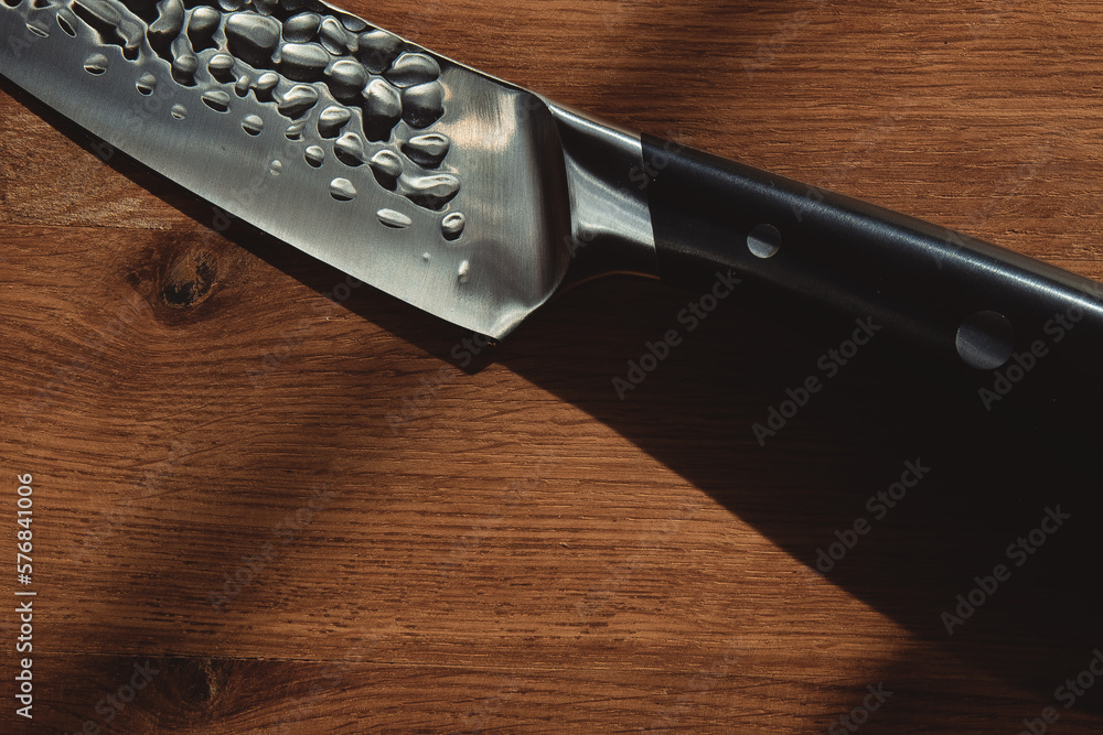 Knife blade. Japanese chef's knife. Background for the menu. Kitchen ...
