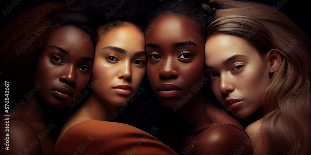 Happy multi generational women hugging together - Multiracial friends smiling on camera after ...