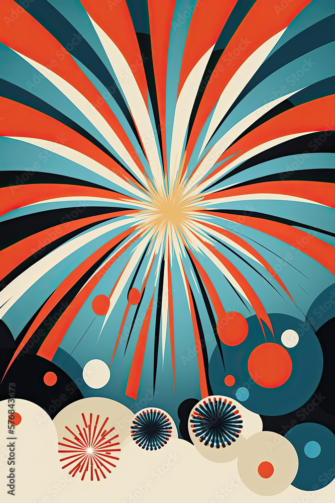 Independence Day Fireworks Background. Abstract Retro Illustration for ...