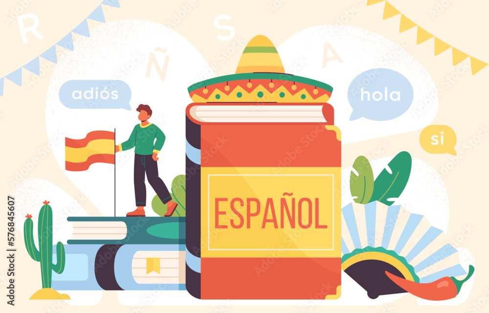 Online learning of Spanish language. Poster with dictionary of Spanish ...