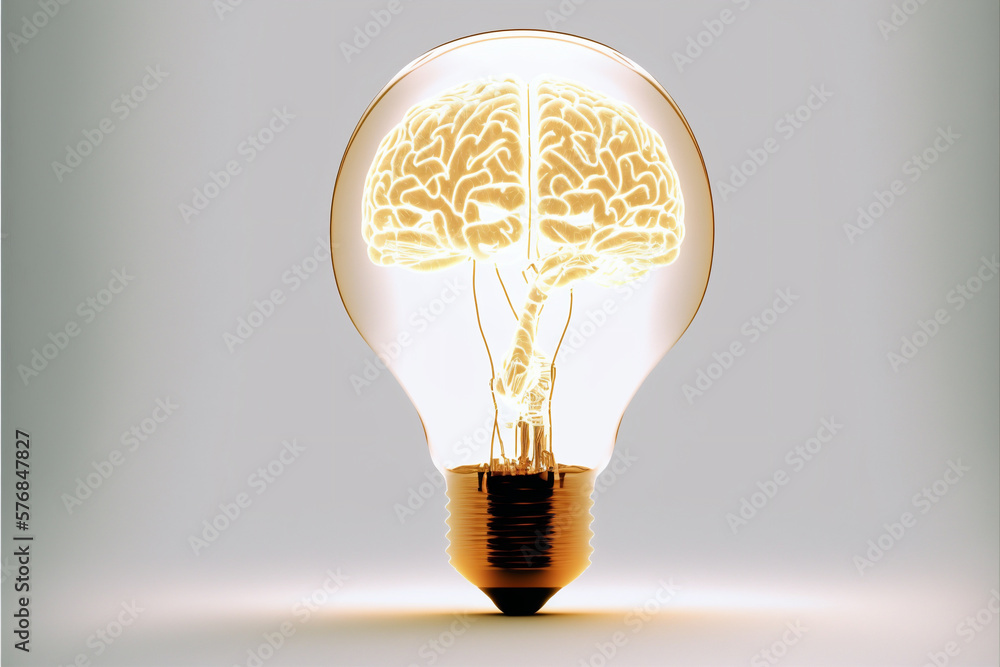 Brain light bulb human brain glowing inside of light bulb. Conceptual symbol of idea and insight ...