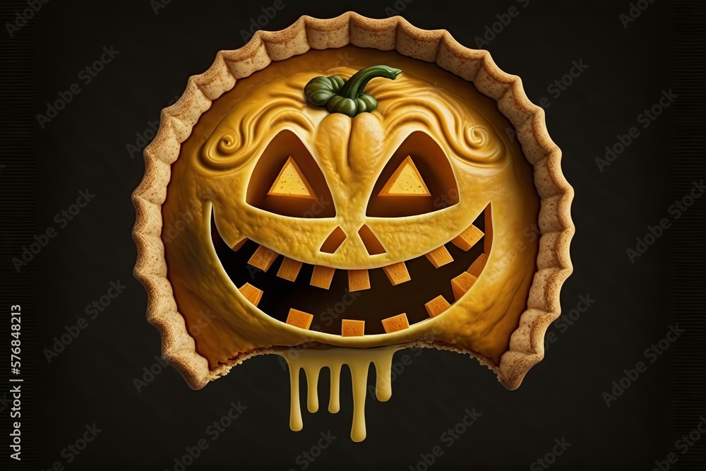 Pumpkin pie with a spooky face carved into the top for Halloween ...