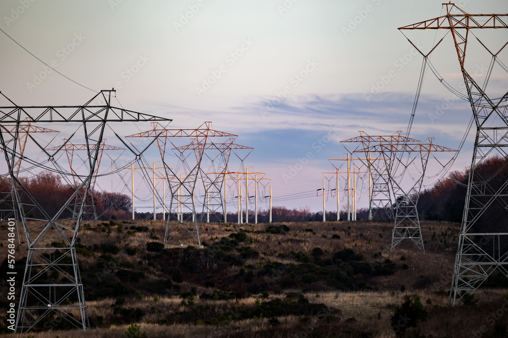 Solomons, Maryland USA High tension power lines stretching across the ...