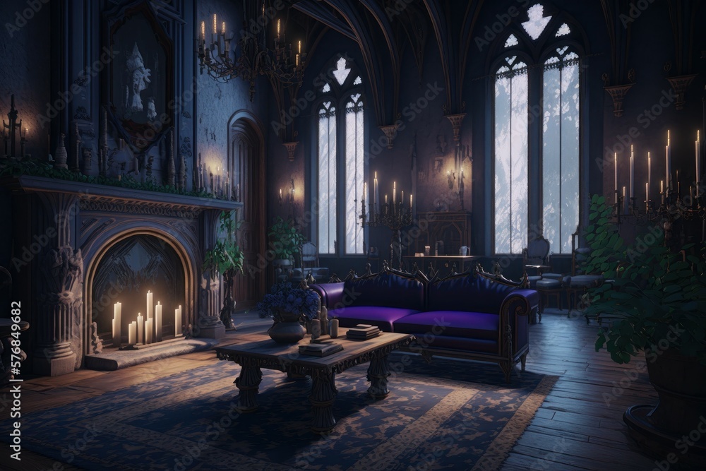 Living room of a large, Gothic vampire castle. Dracula's castle. AI ...